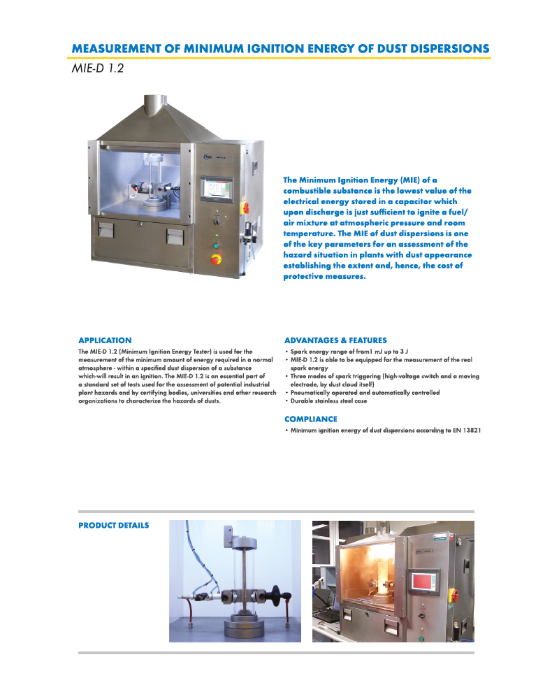 Minimum Ignition Energy of Dusts Tester MIE-D